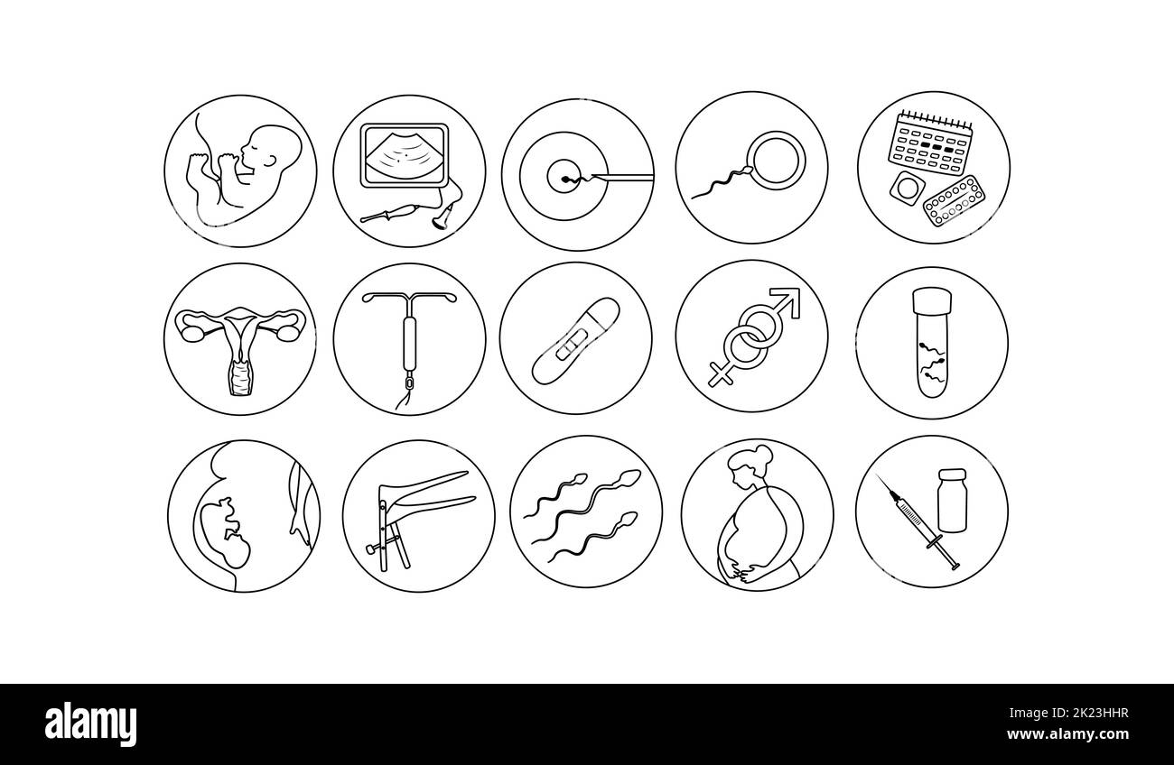 Pregnancy Insemination Contraception Concept Woman Fertility Icon Set