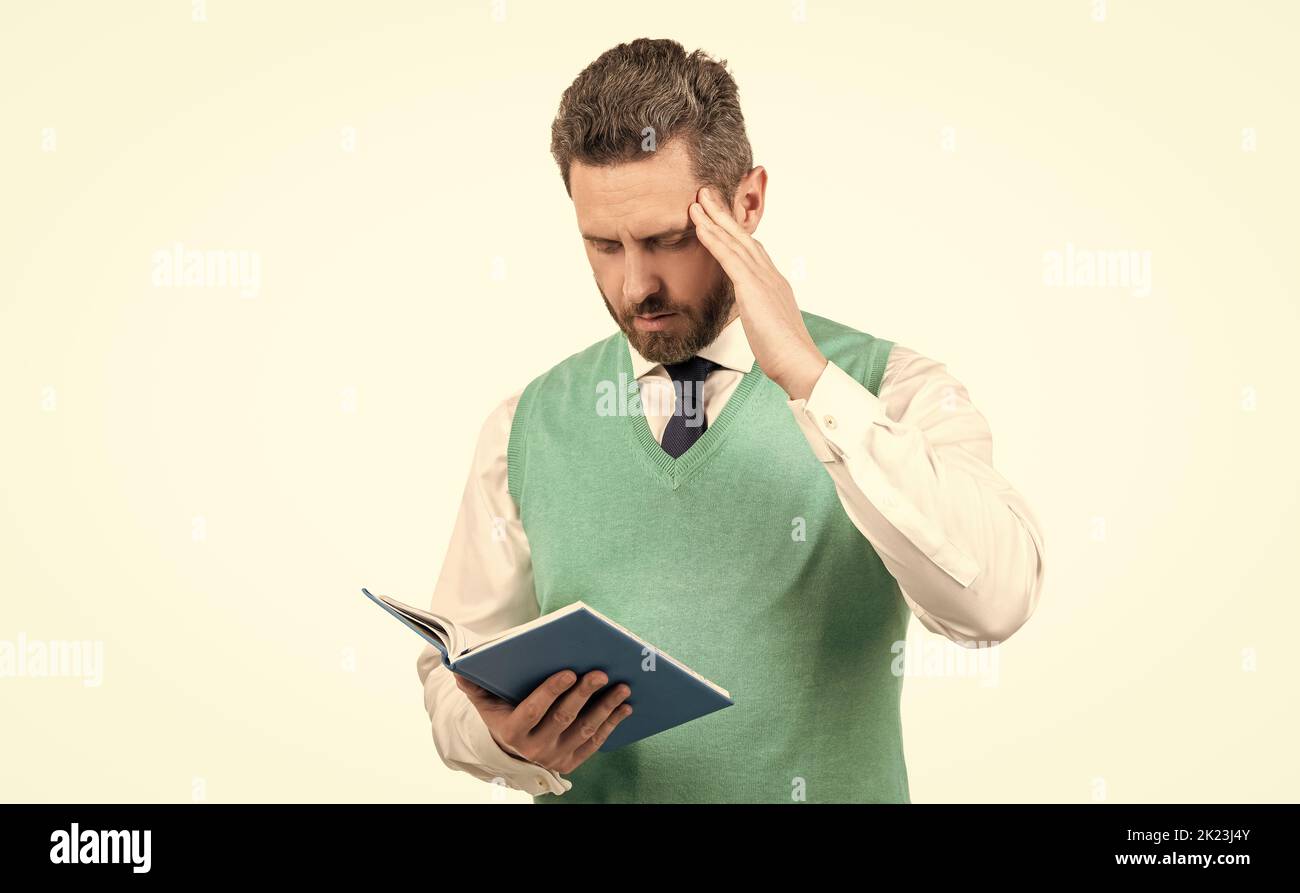 successful ceo with notepad. concentrated man planning his work Stock ...