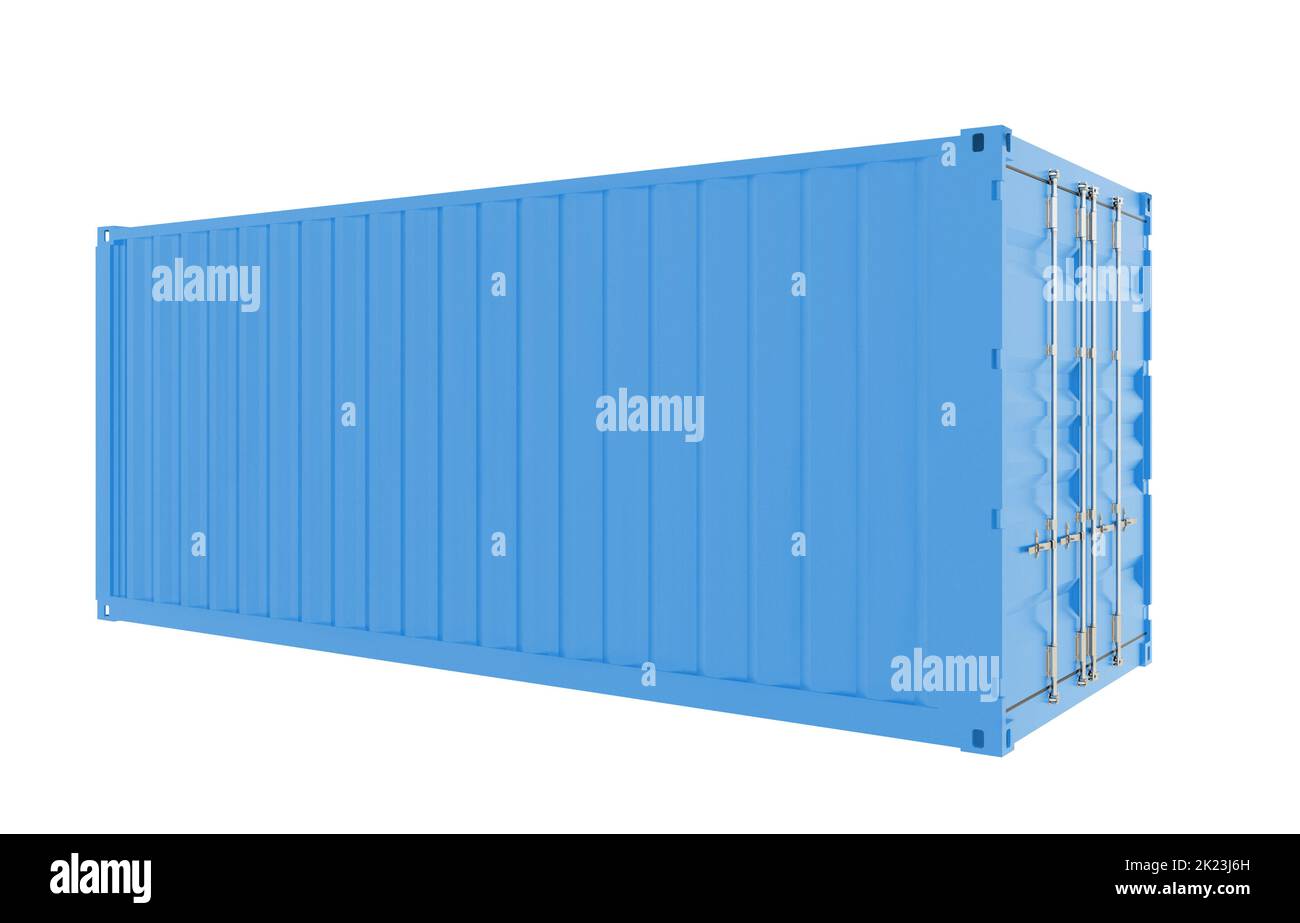 New blue cargo container isolated on white background Stock Photo - Alamy