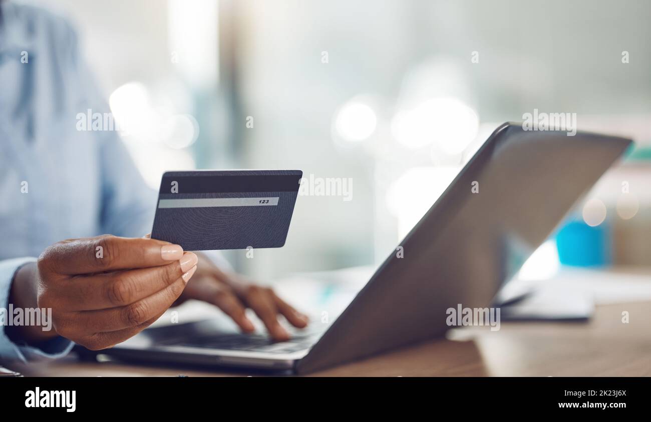 Ecommerce, online shopping and credit card payment on a laptop via the ...