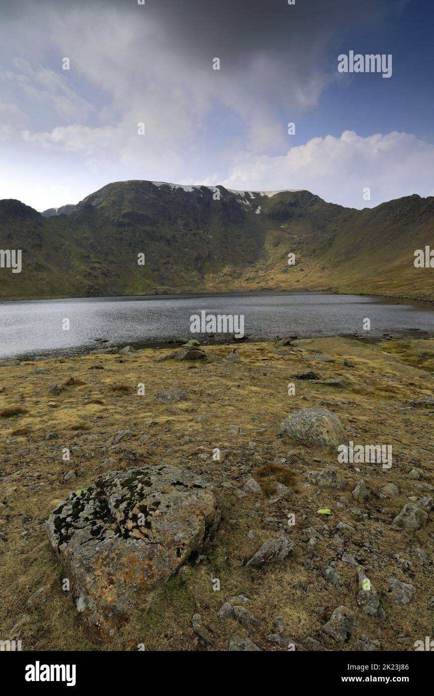 Spring view over Red tarn, Swirral Edge and Helvellyn fell, Lake ...