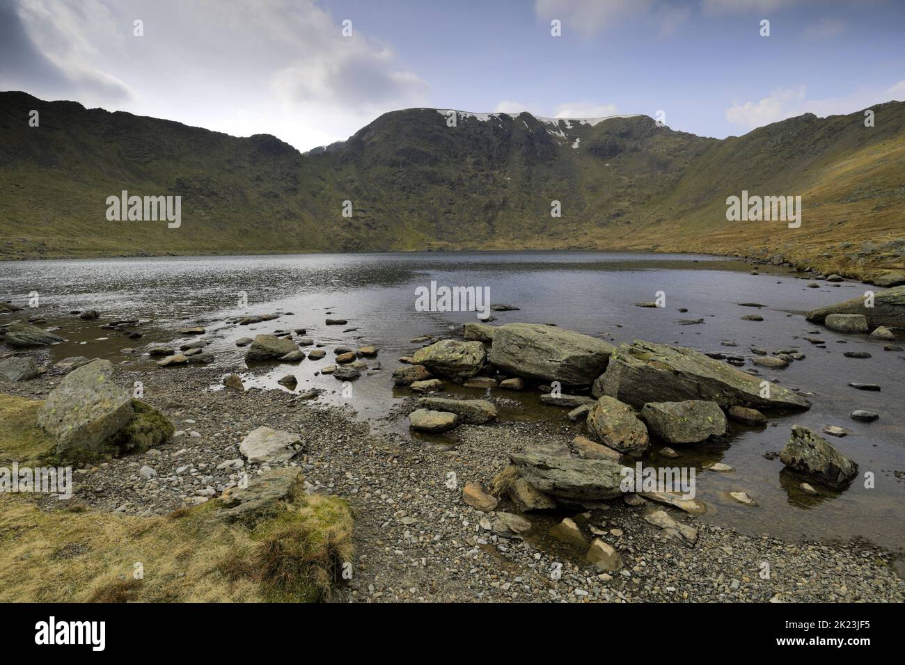 Spring view over Red tarn, Swirral Edge and Helvellyn fell, Lake ...