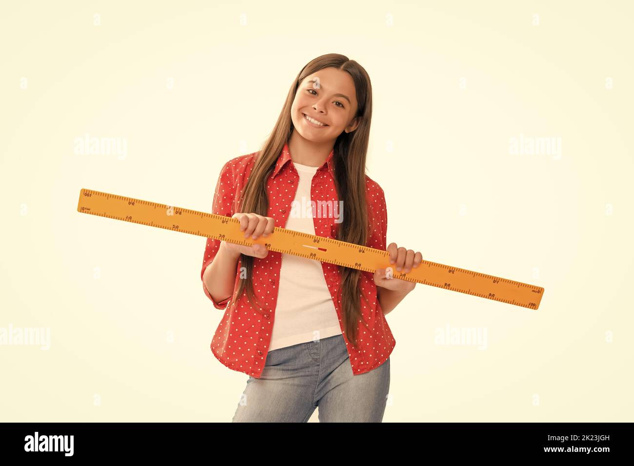 happy kid hold ruler study geometry at school isolated on white, school ...
