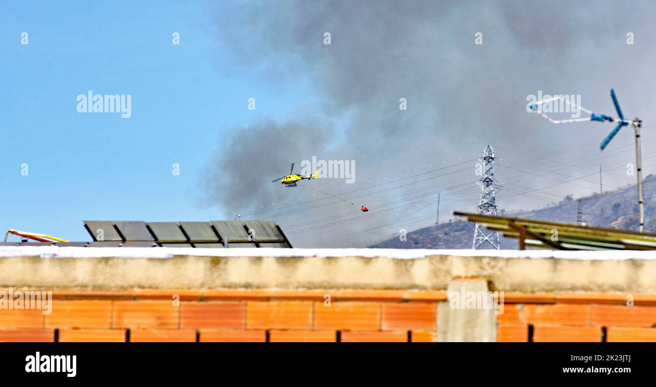 Fire and extinction in a mountain of Barcelona, Catalunya, Spain ...