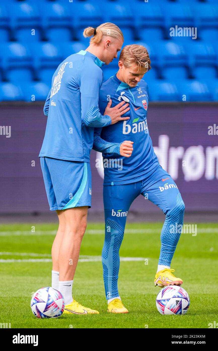Oslo 20220922.Erling Braut Haaland and Martin Odegaard during training ...