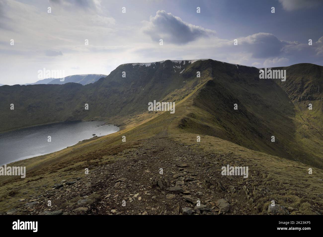 Spring view over Red tarn, Swirral Edge and Helvellyn fell, Lake ...