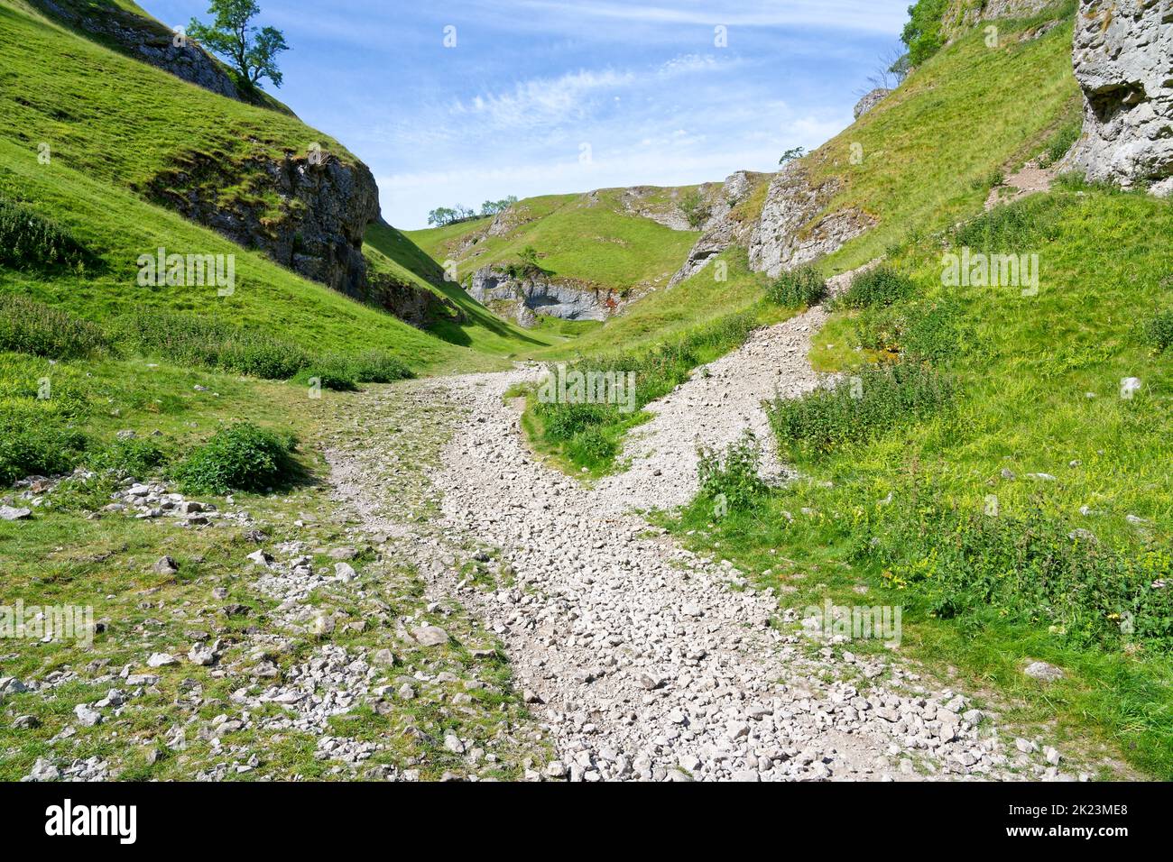 The rock strewn path up through Cave Dale, Castleton, branches off to ...