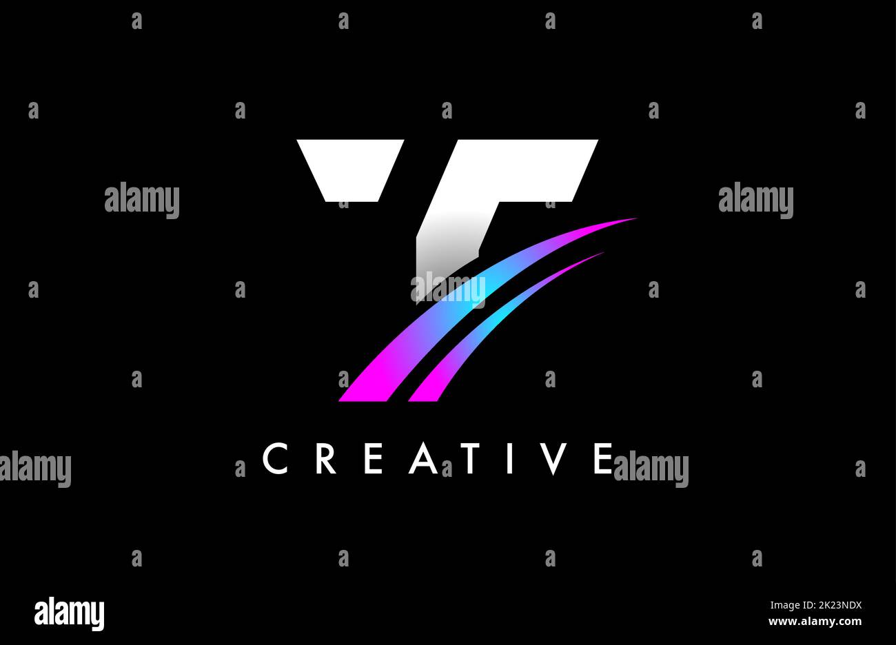 Letter T Logo Design Vector with Curved Purple Blue Swoosh Lines and ...