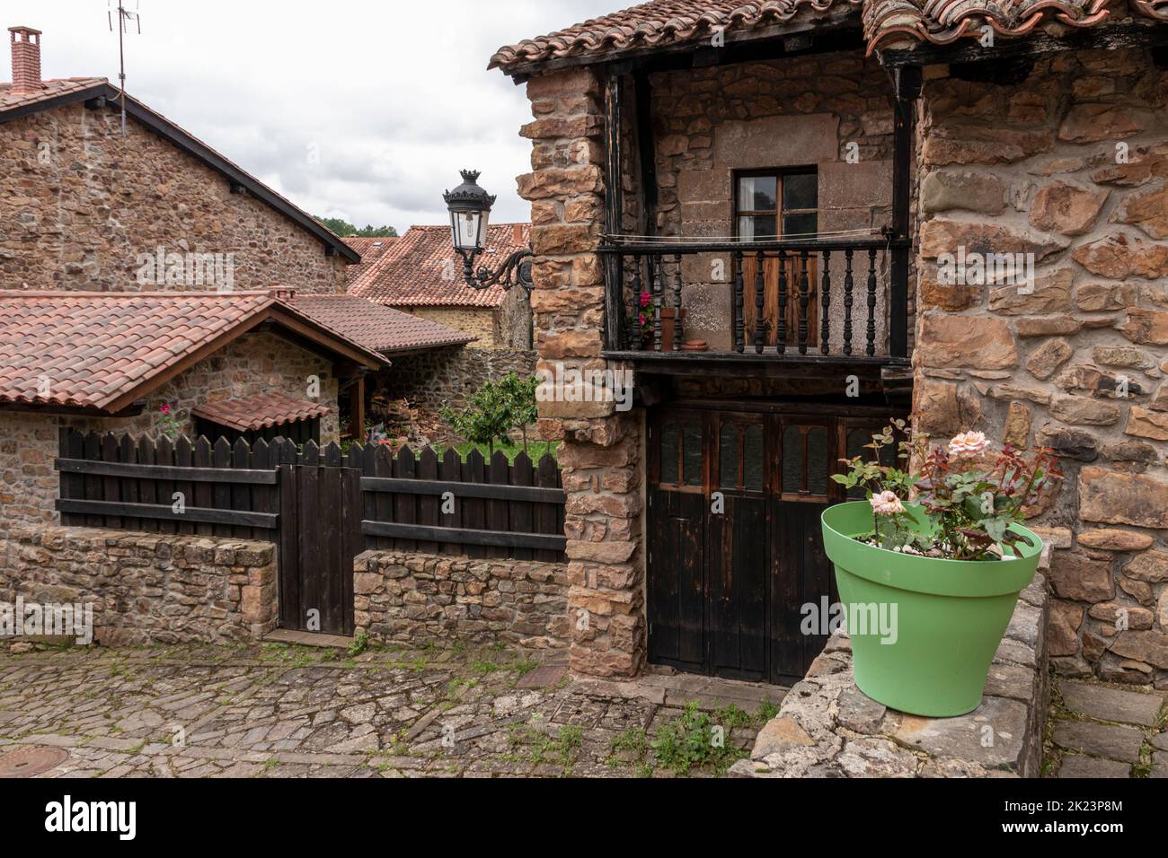 Barcena Mayor, Cabuerniga valley, with typical stone houses is one of ...