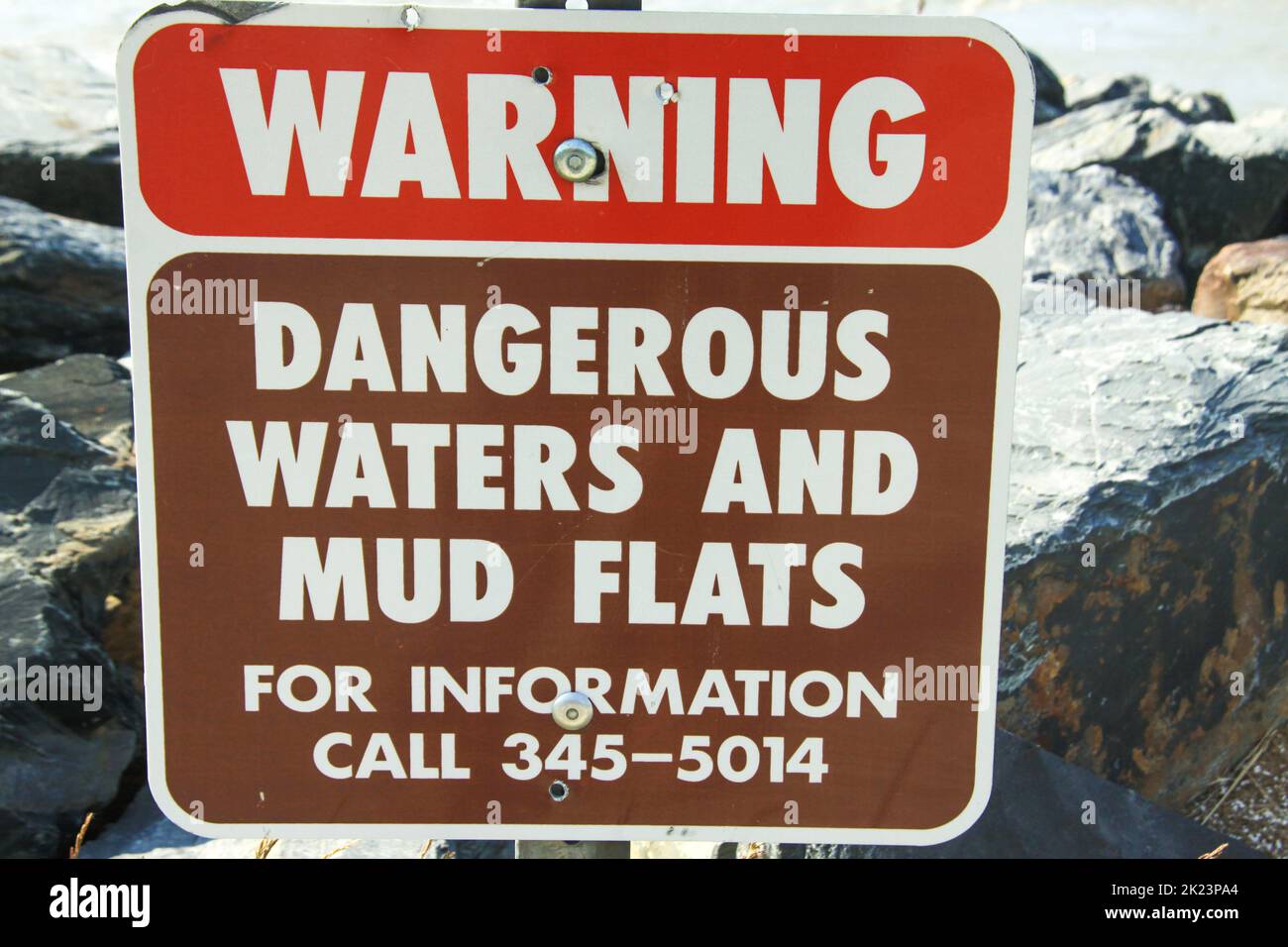 Dangerous Waters and mud flats Warning Sign Photographed near Homer ...