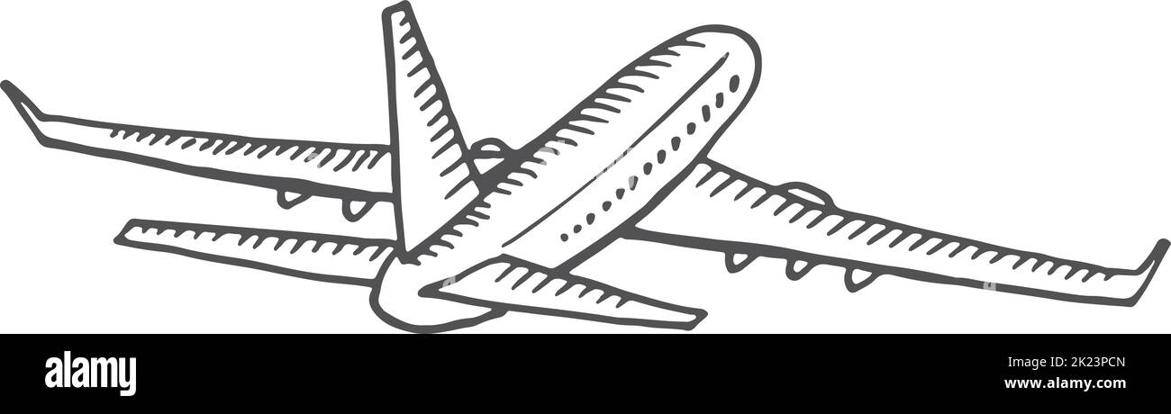 Flying airplane sketch. Air travel symbol. Plane drawing Stock Vector ...
