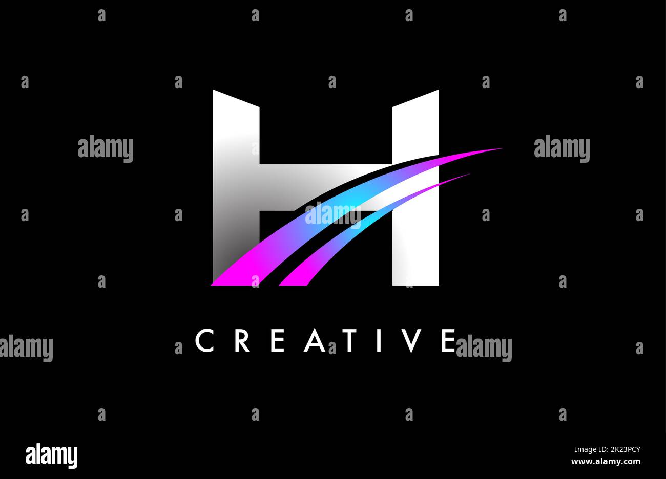 Letter H Logo Design Vector with Curved Purple Blue Swoosh Lines and ...