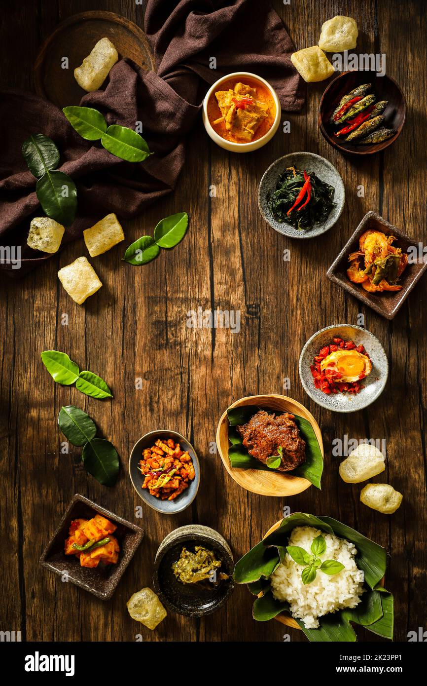 Nasi Padang. Traditional meal of rice with various Minangese side ...