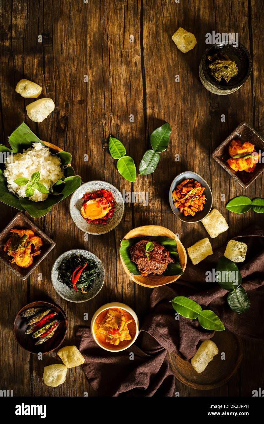 Nasi Padang. Traditional meal of rice with various Minangese side ...