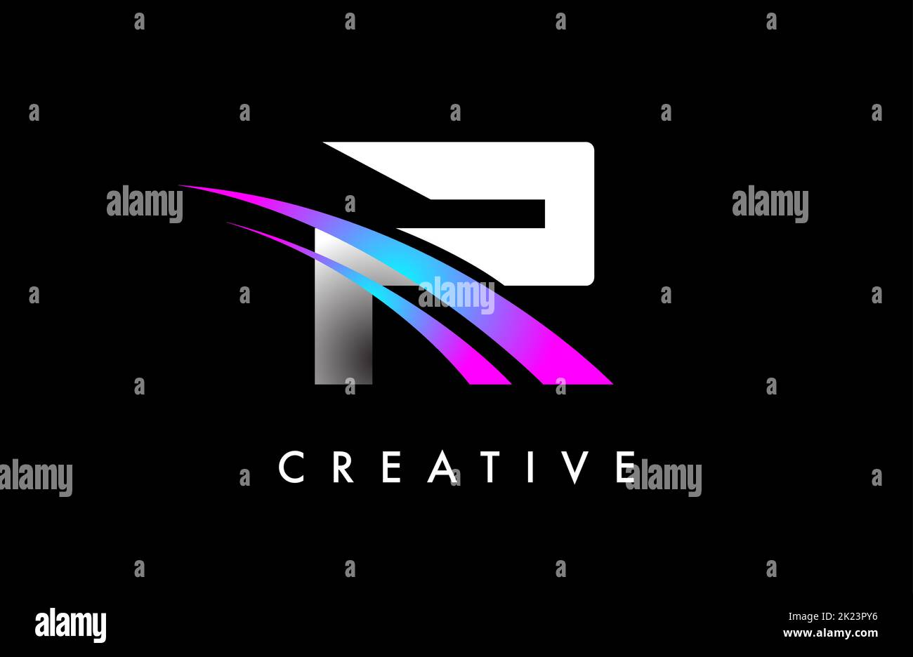 Letter R Logo Design Vector with Curved Purple Blue Swoosh Lines and ...
