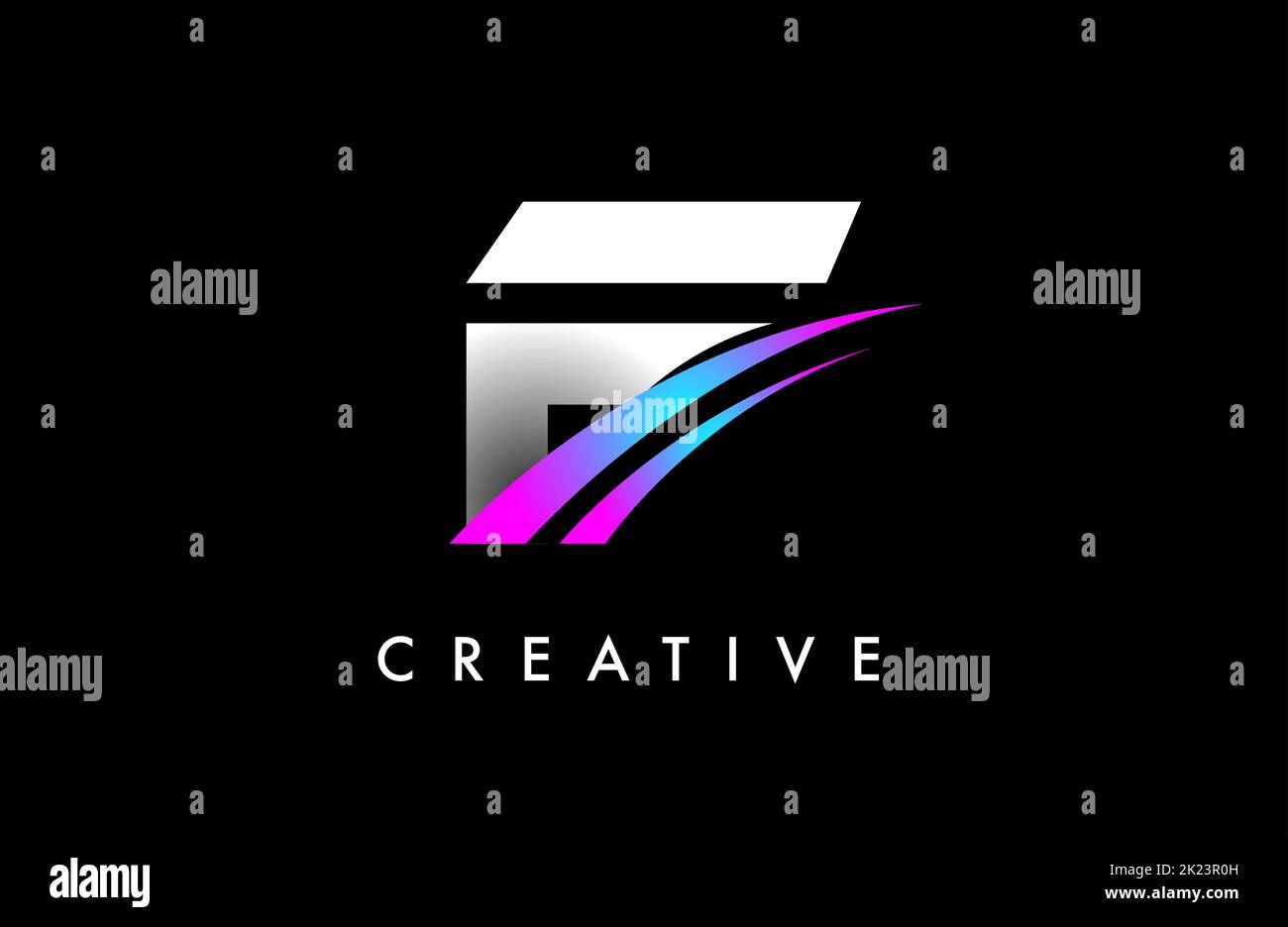 Letter F Logo Design Vector with Curved Purple Blue Swoosh Lines and ...