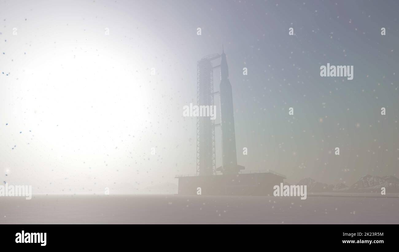 Astronauts on snowy alien winter landscape. Realistic 3D illustration ...