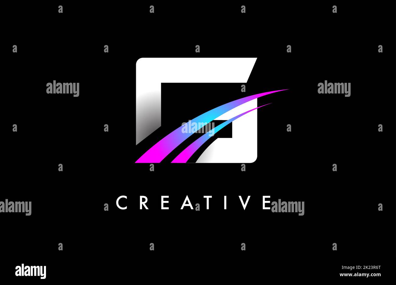 Letter G Logo Design Vector with Curved Purple Blue Swoosh Lines and ...