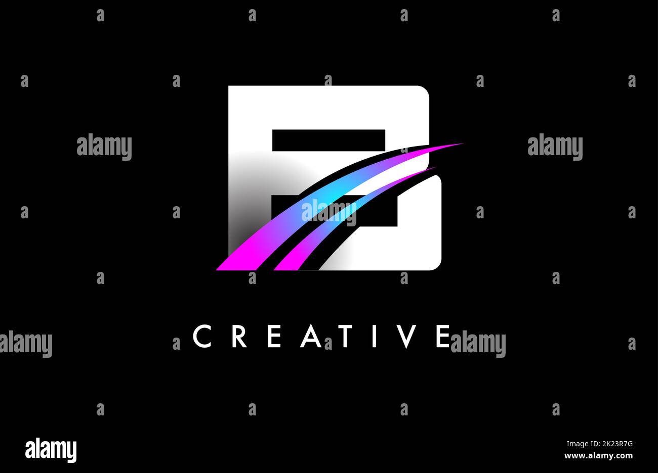 Letter B Logo Design Vector with Curved Purple Blue Swoosh Lines and ...
