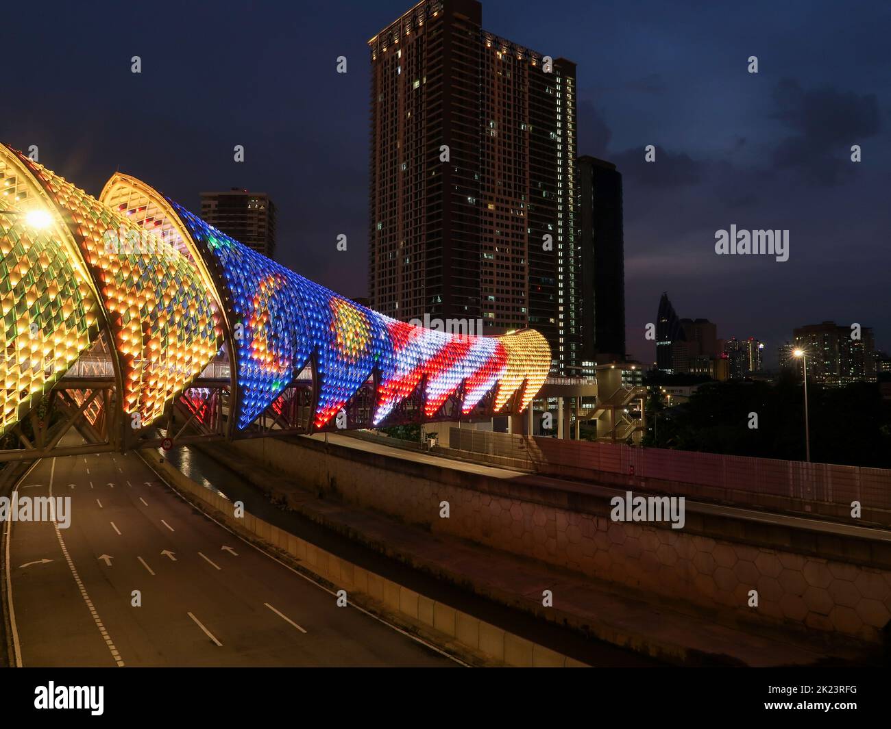 Pintasan Saloma Bridge in Kuala Lumpur at night in bright colors Stock ...