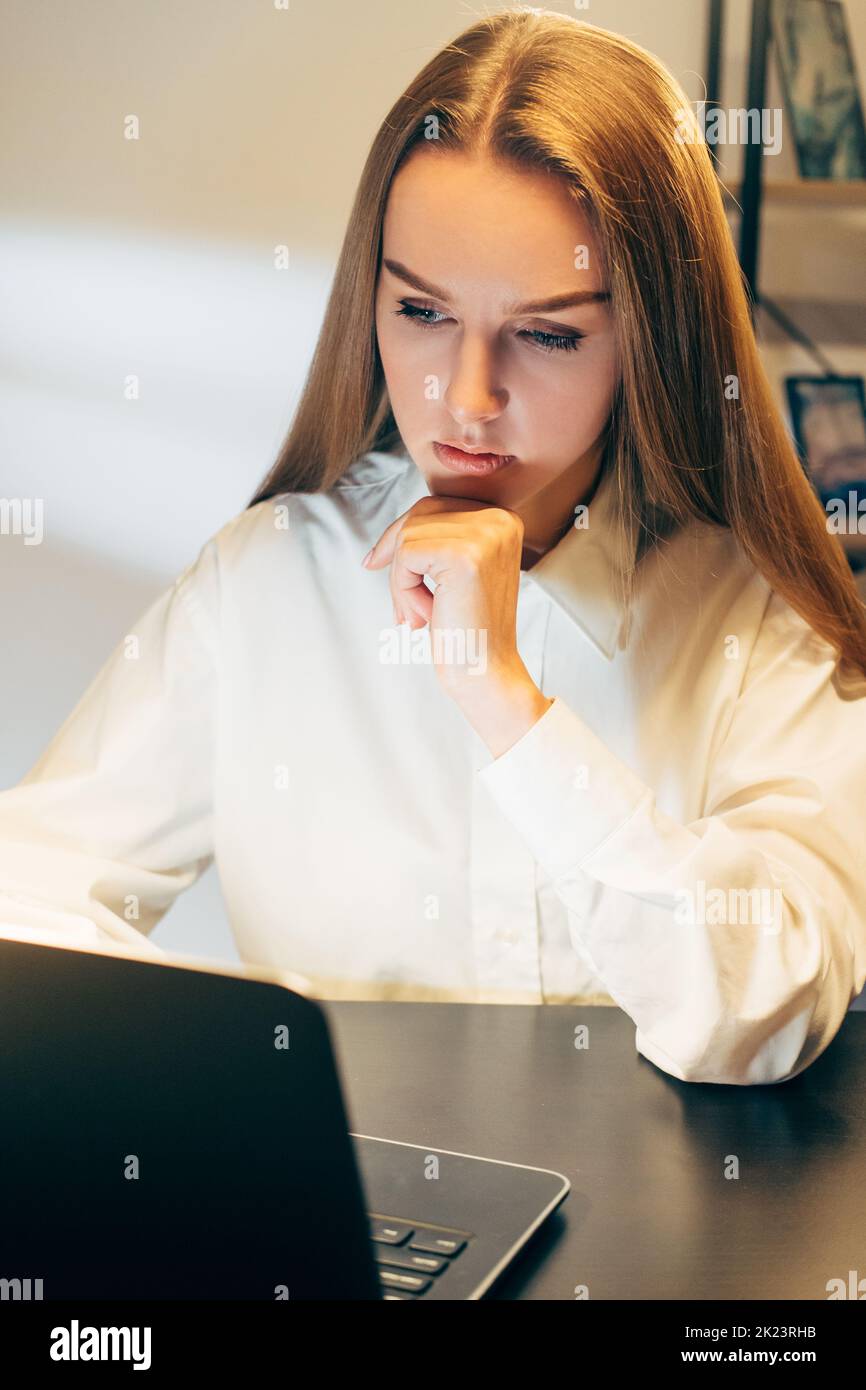 Overtime work. Remote job. Pandemic lockdown lifestyle. Tired annoyed ...