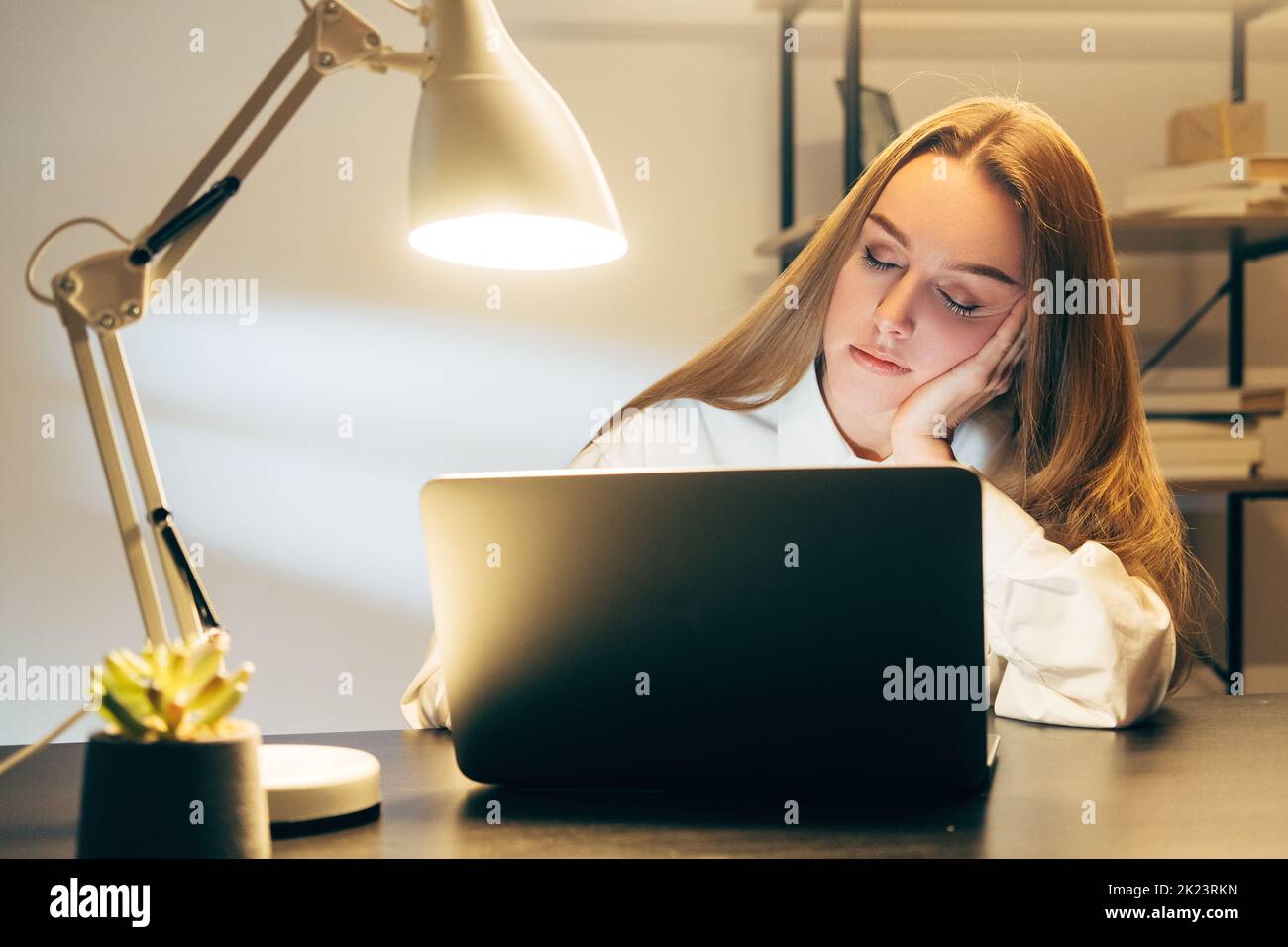 Boring online meeting. Workaholic lifestyle. Working late. Tired ...