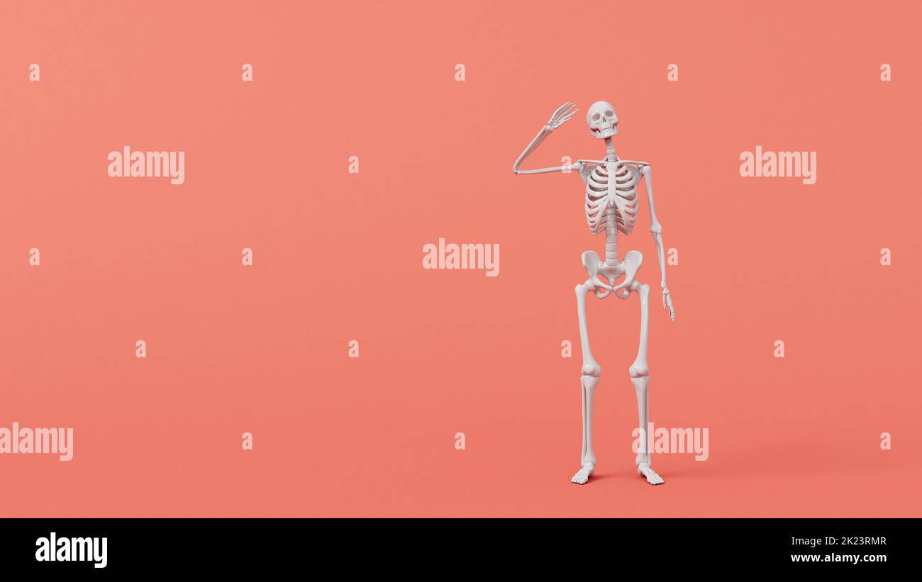 Fun halloween waving skeleton character. 3D Rendering Stock Photo - Alamy