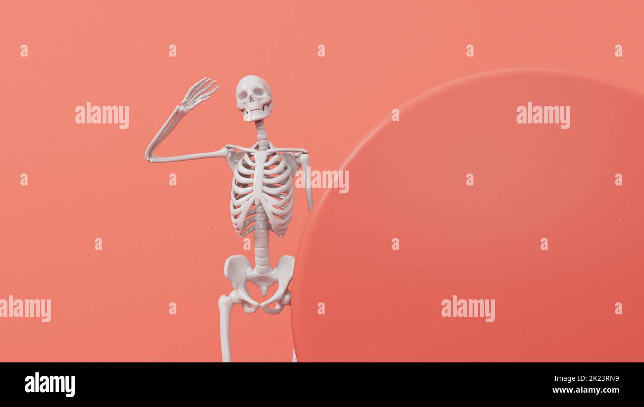 Fun halloween waving skeleton character. 3D Rendering Stock Photo - Alamy