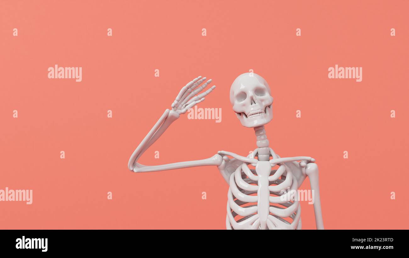 Fun halloween waving skeleton character. 3D Rendering Stock Photo - Alamy