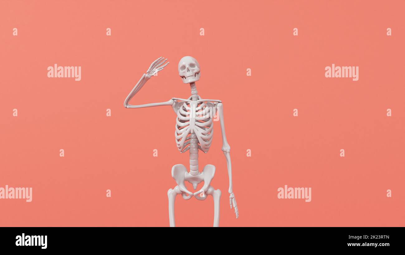 Fun halloween waving skeleton character. 3D Rendering Stock Photo - Alamy