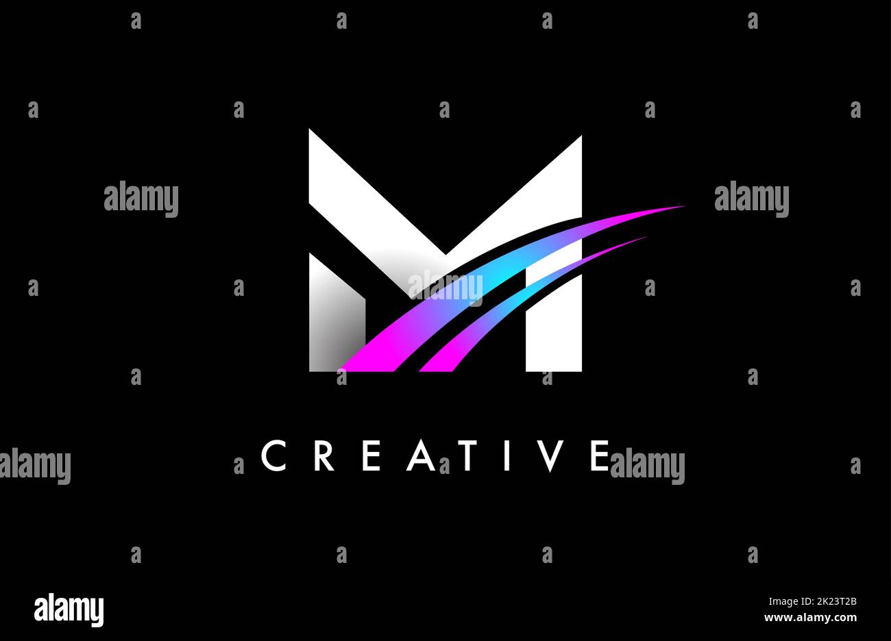 Letter M Logo Design Vector with Curved Purple Blue Swoosh Lines and ...