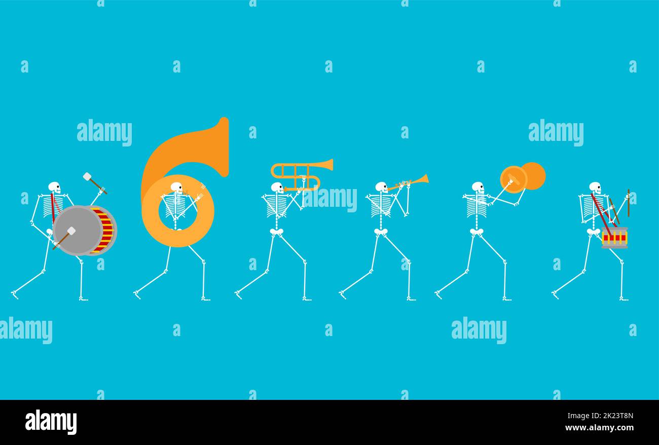 Skeleton music band. Skeletons musicians orchestra. Vector illustration ...