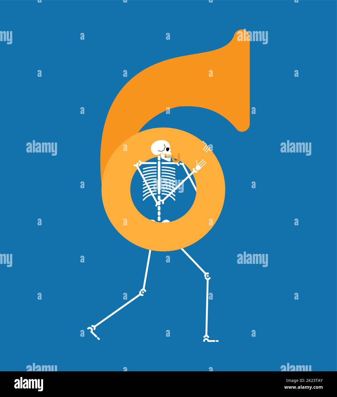 Skeleton musician with tuba. Death Orchestra. Vector illustration Stock ...