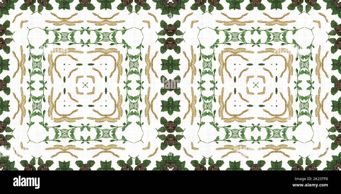 Foliage kaleidoscope seamless border pattern. Trendy optic fresh design ...