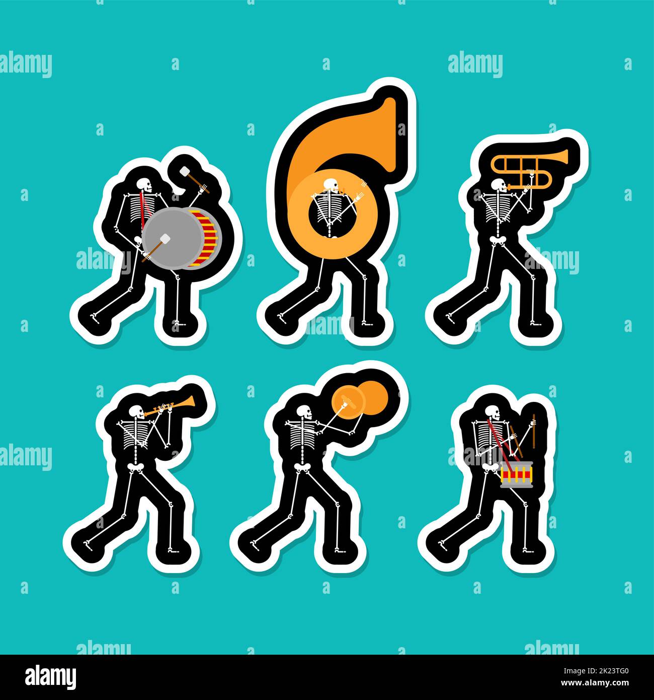 Skeleton music band. Skeletons musicians orchestra. Vector illustration ...