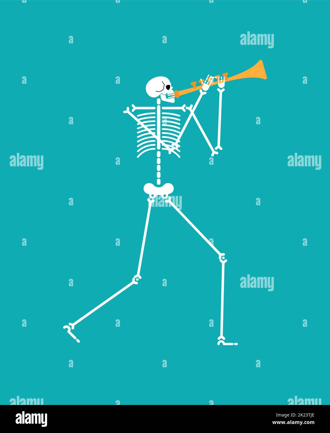 Skeleton musician with flute. Death Orchestra. Vector illustration ...
