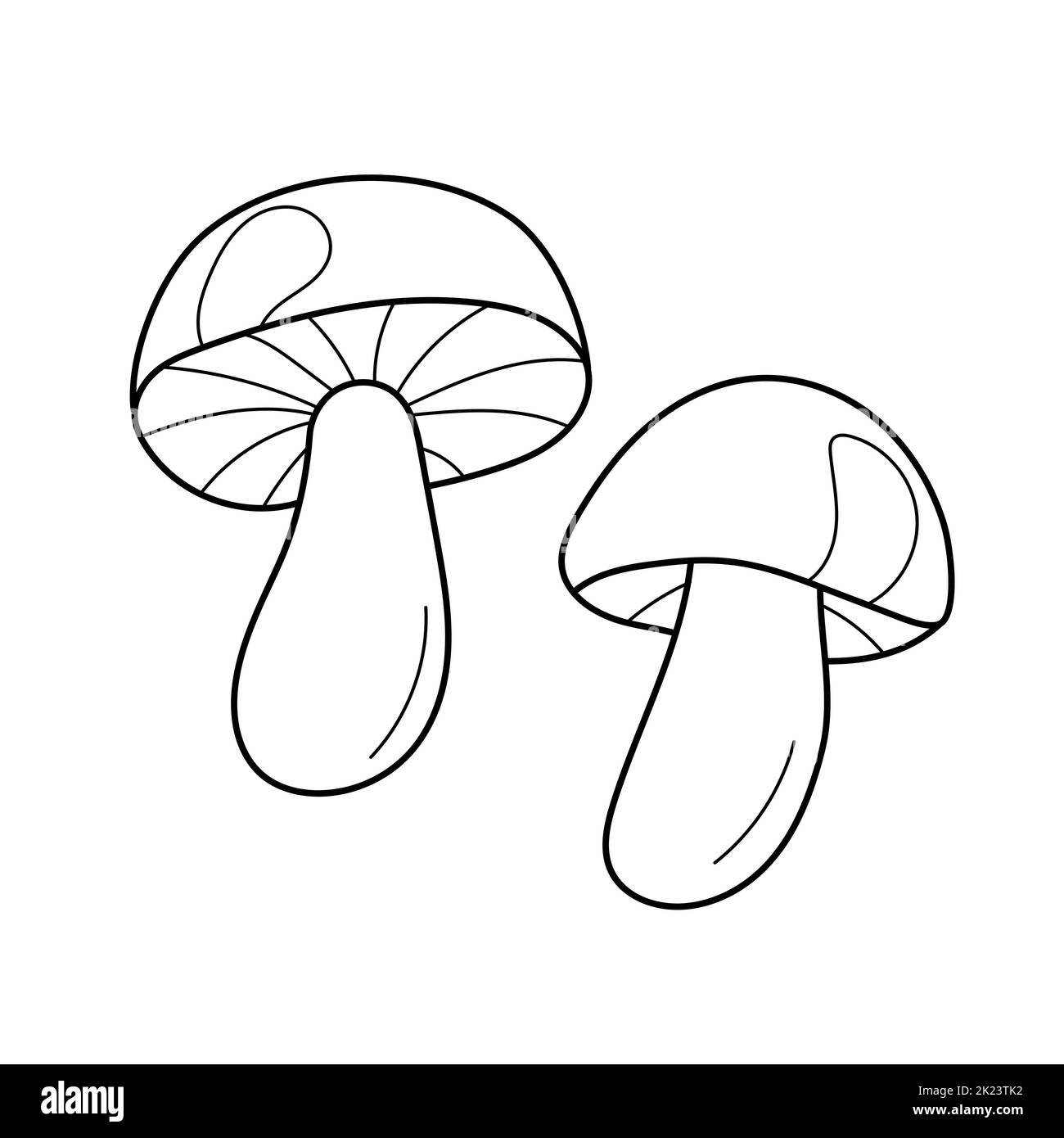 Two mushrooms - linear vector illustration for coloring. Autumn ...