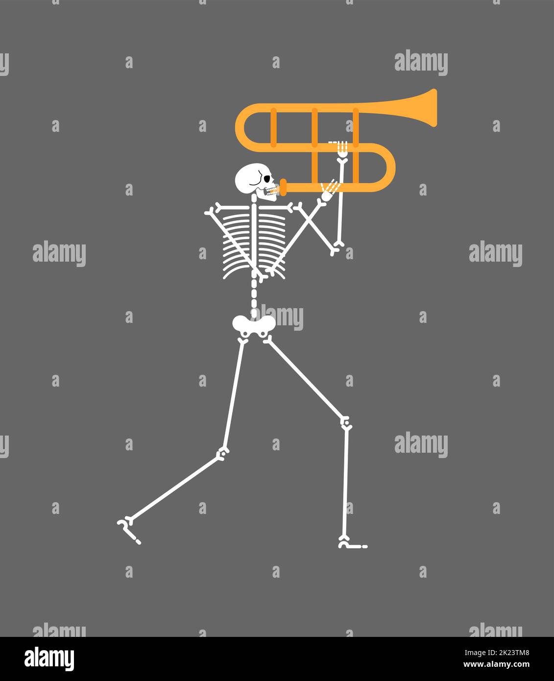Skeleton musician with trombone. Death Orchestra. Vector illustration ...