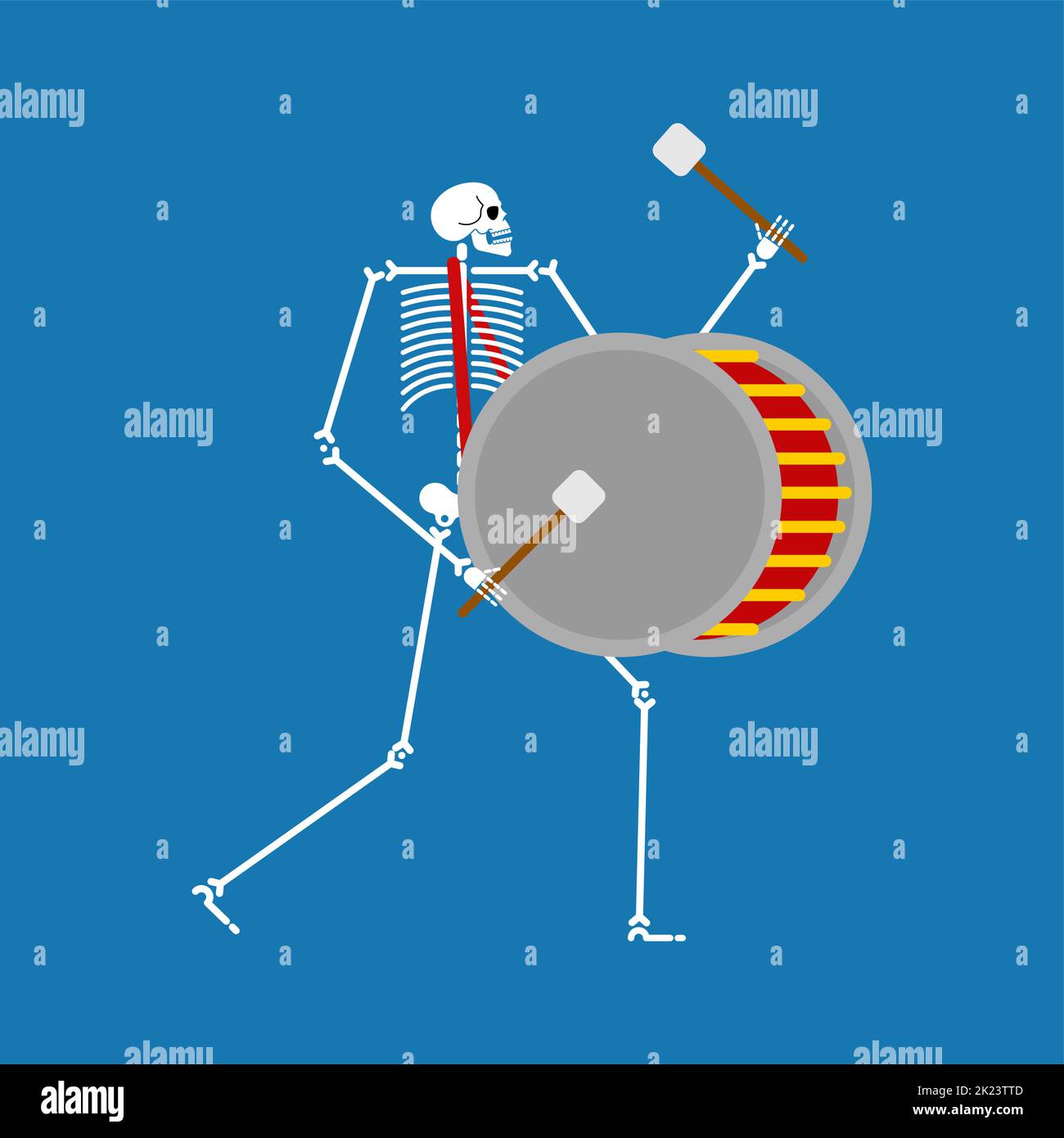 Skeleton musician with drum. Death Orchestra. Vector illustration Stock ...