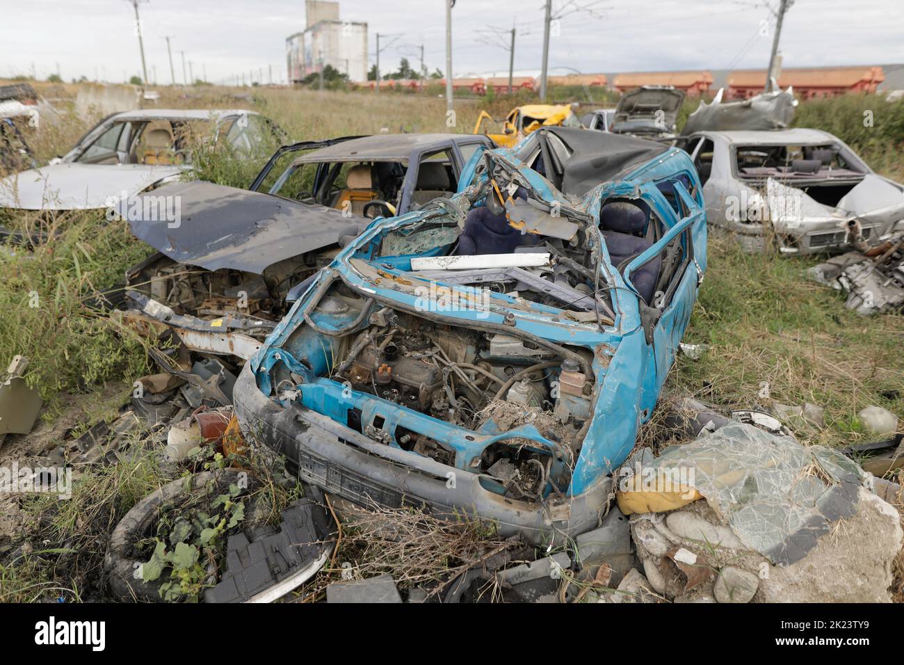 Sarulesti, Romania - September 22, 2022: Details with destroyed cars or ...