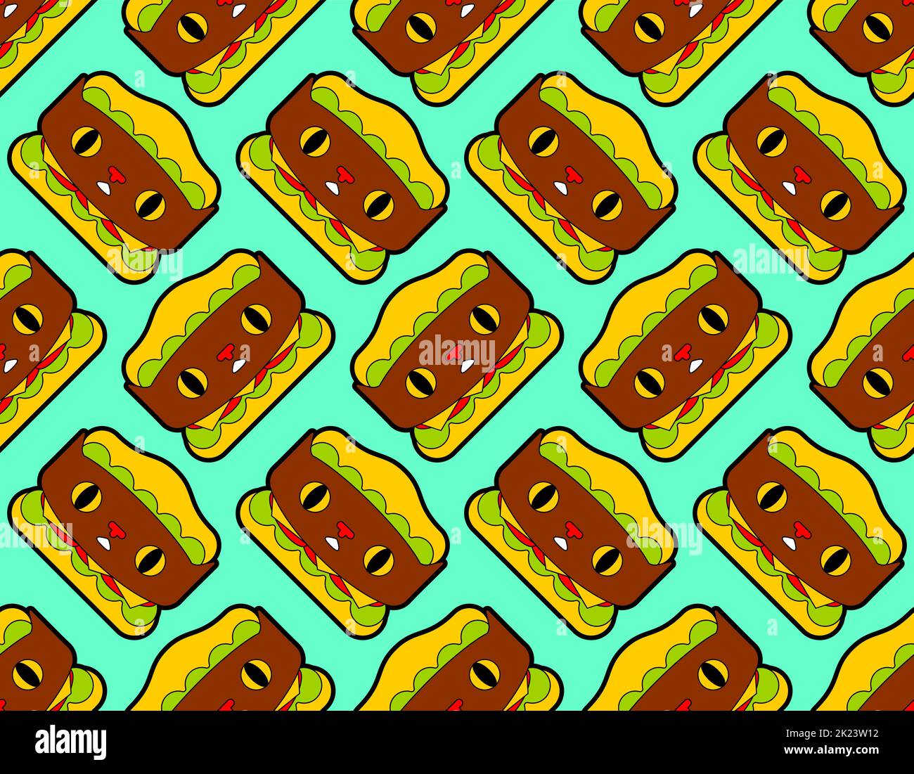 Burger cat cartoon pattern seamless. Hamburger cat background Stock ...