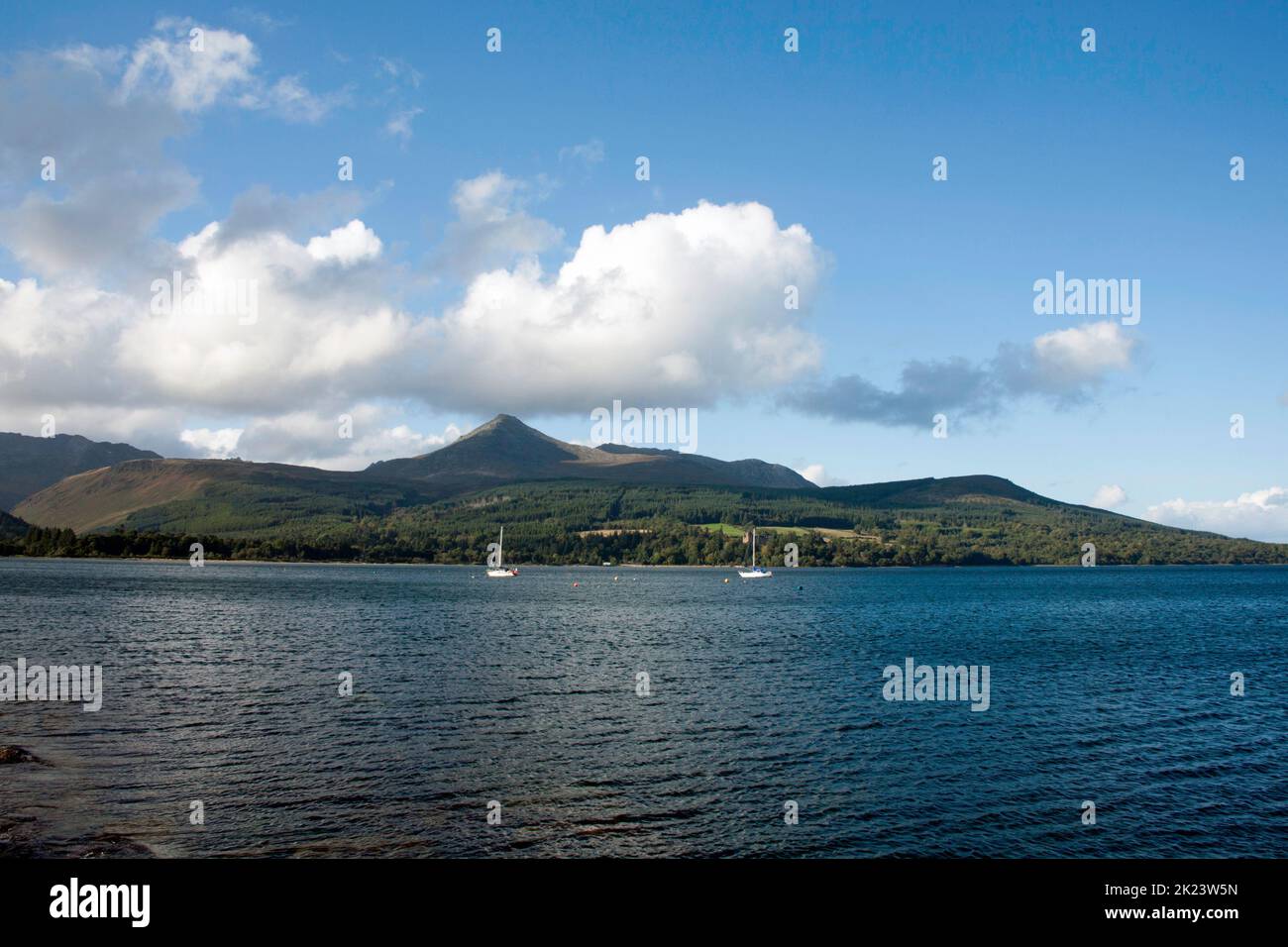 Goat Fell viewed across Brodick Bay Brodick Castle Country Park from ...