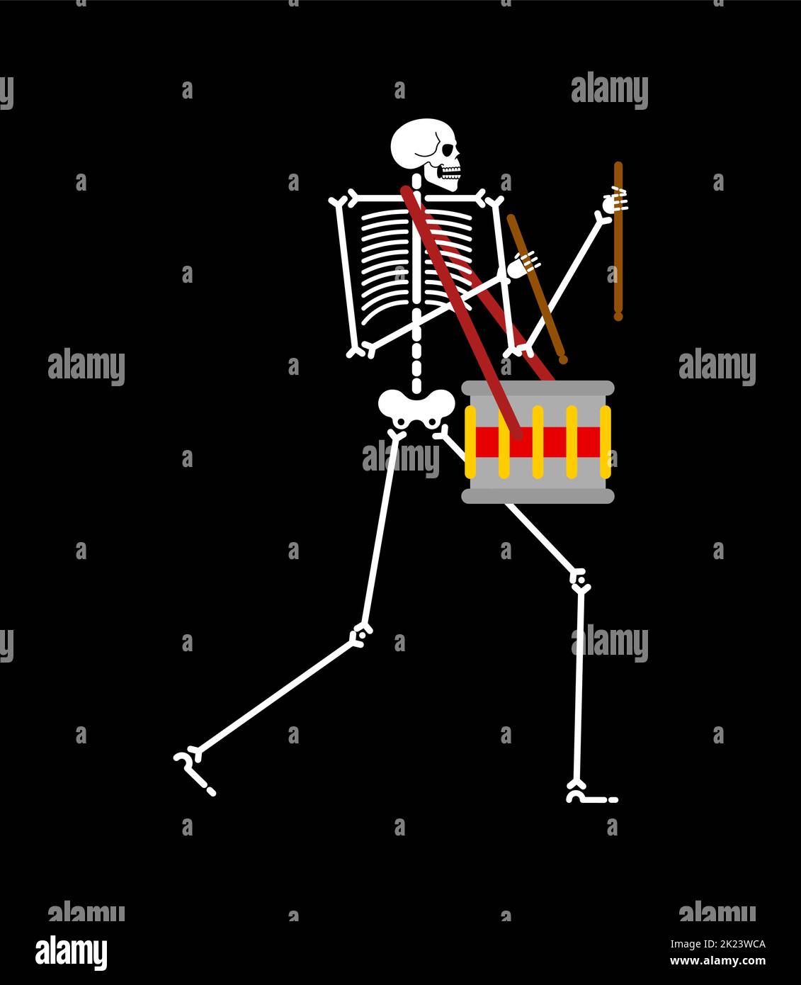 Skeleton musician with drum. Death Orchestra. Vector illustration Stock ...