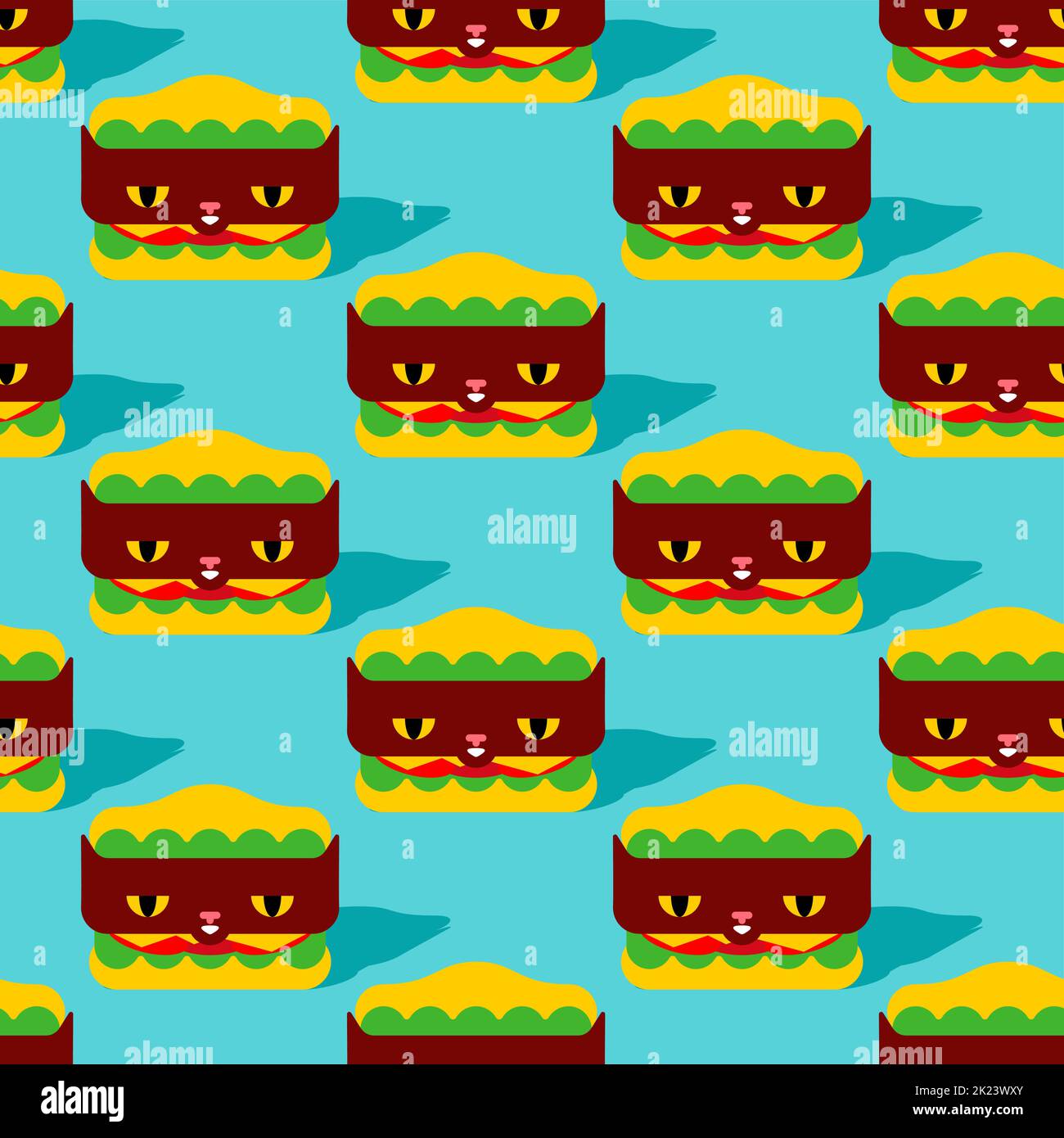 Burger cat cartoon pattern seamless. Hamburger cat background Stock ...