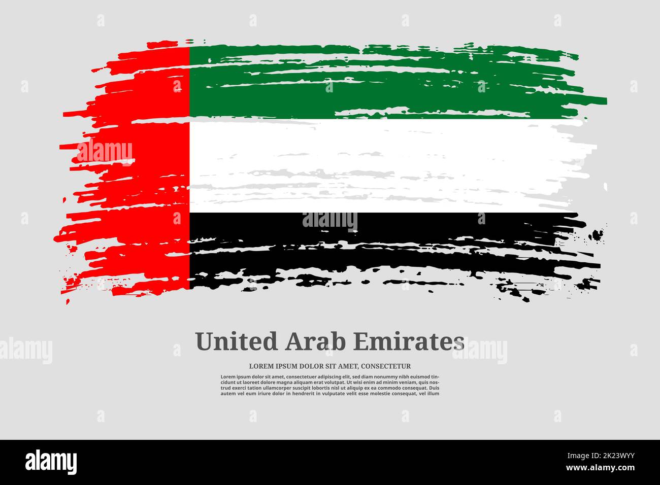 United Arab Emirates flag with brush stroke effect and information text ...