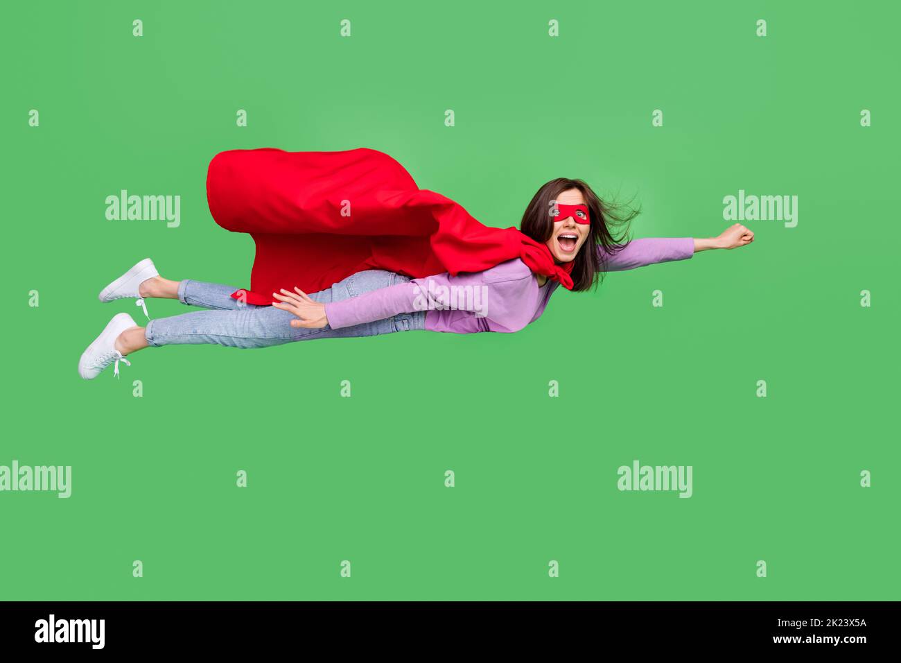 Full body size photo of young exctied energetic open mouth woman wear ...