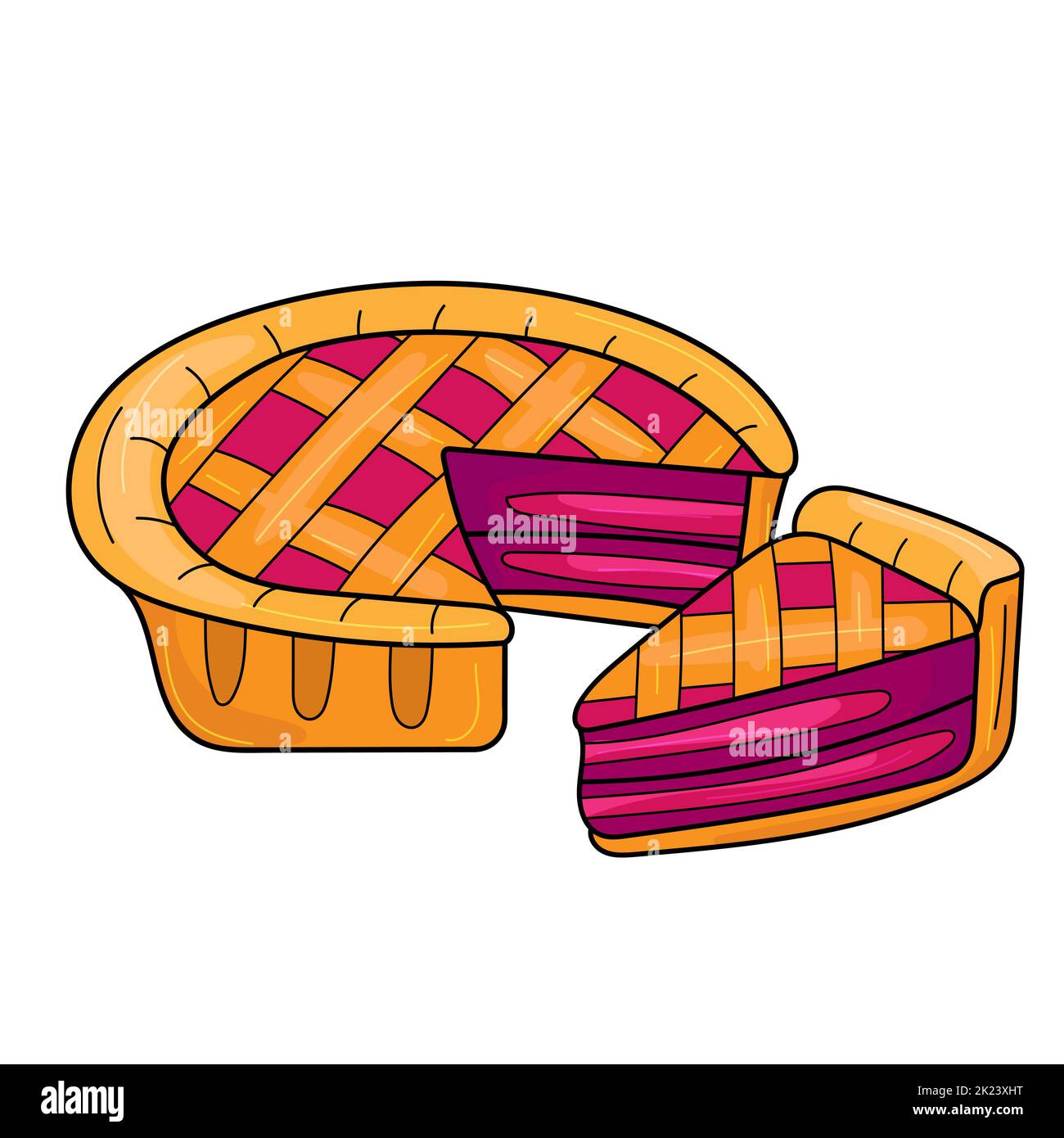 Cute cartoon pie. Cherry or bleuberry pie drawing. Cartoon image of ...