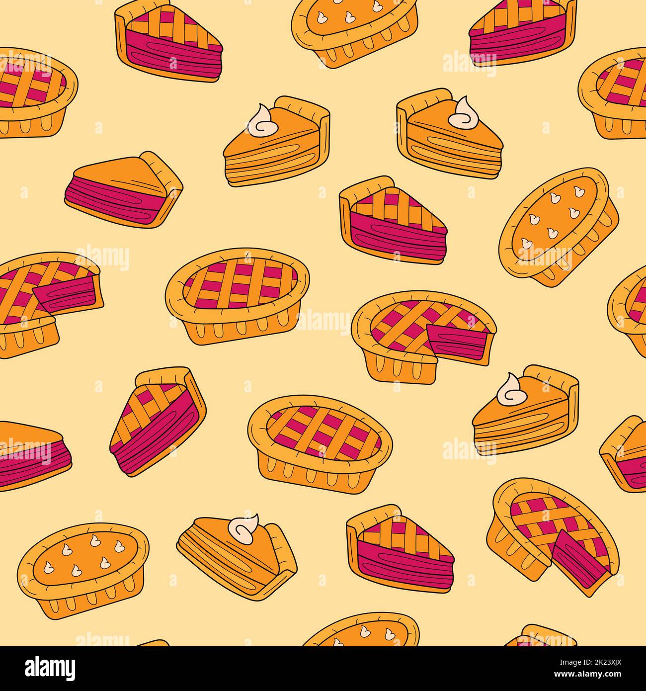 Vector seamless pattern background with pies for food design. Berry and ...