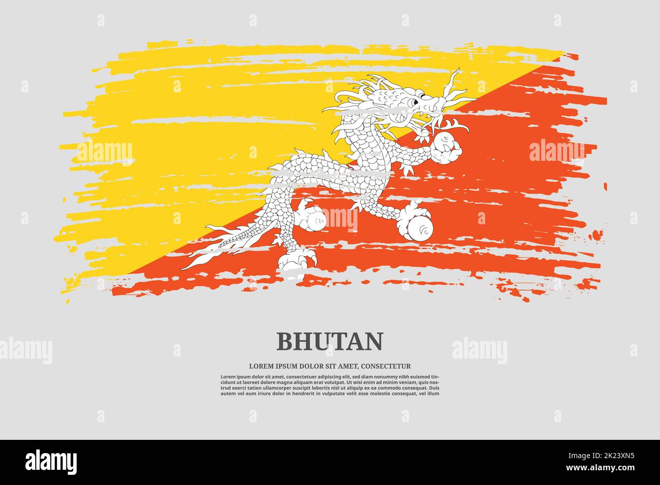 Bhutan flag with brush stroke effect and information text poster ...