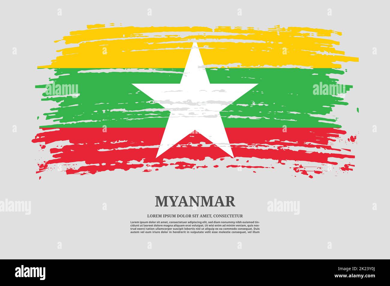 Myanmar flag with brush stroke effect and information text poster ...